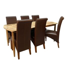 Scandi Mango 190cm Dining Table & 6 Leather Rollback Chairs