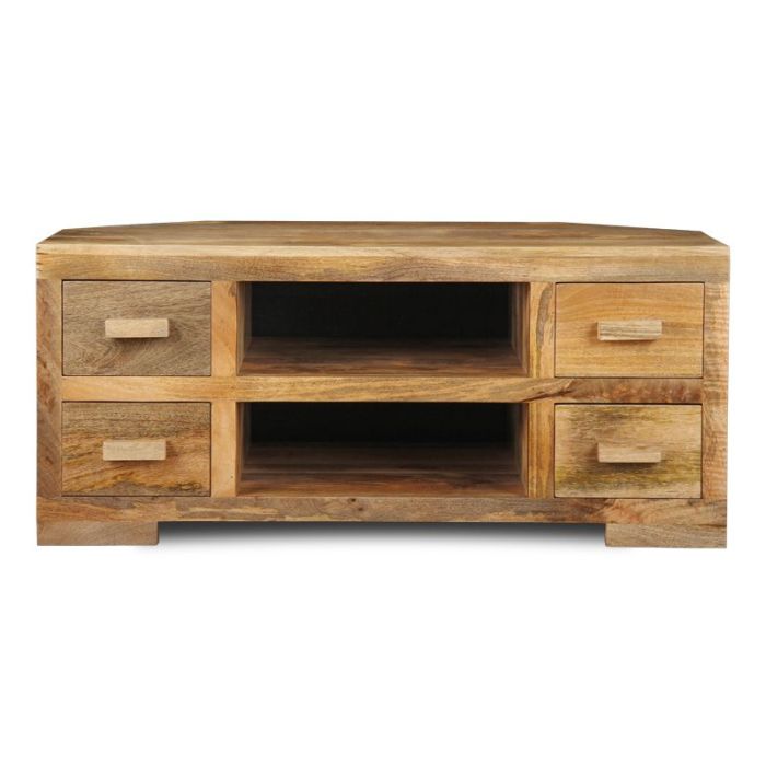 Light Mango Wood Corner TV Unit Trade Furniture Company